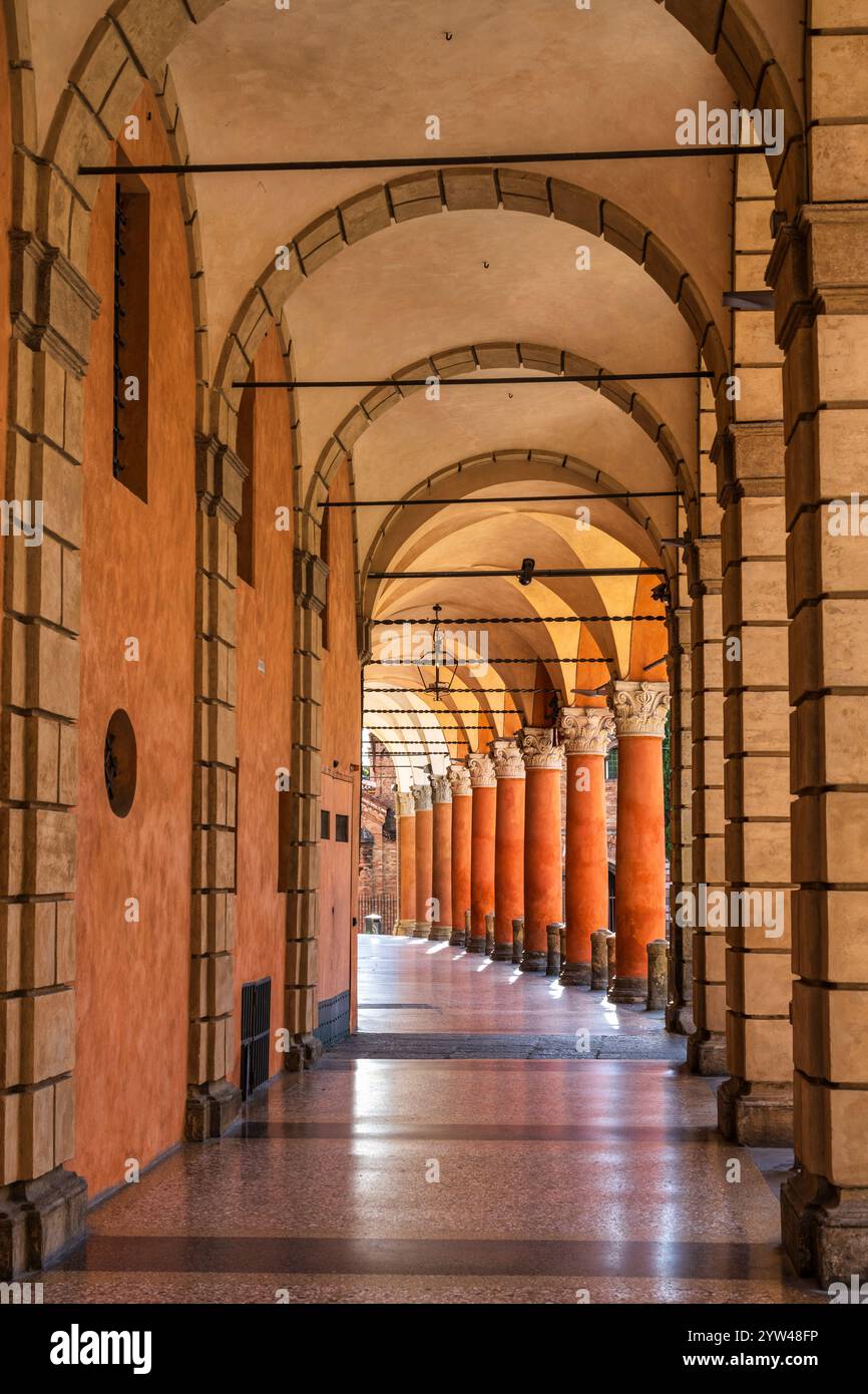Portico in Piazza Santo Stefano in historic city centre of Bologna in ...