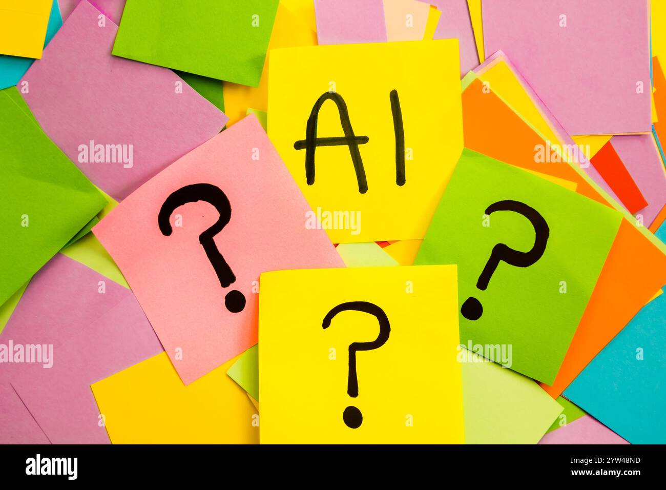 Yellow sticky note paper with black letter written on it saying AI, on ...
