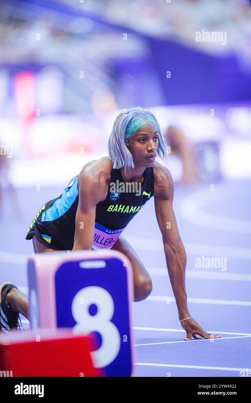 Shaunae Miller-Uibo participating in the 400 meters at the Paris 2024 ...