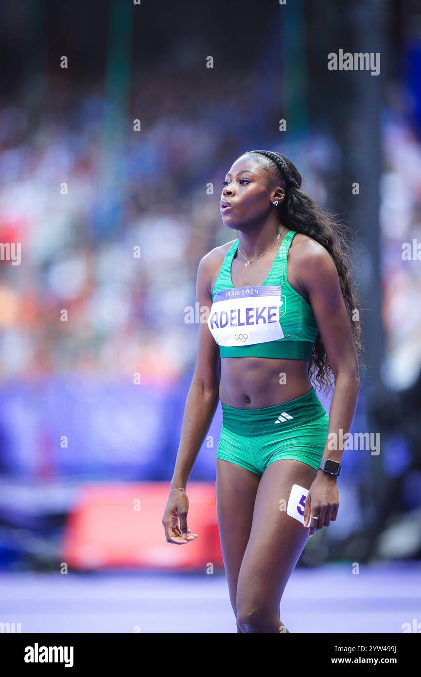 Rhasidat Adeleke participating in the 400 meters at the Paris 2024 ...