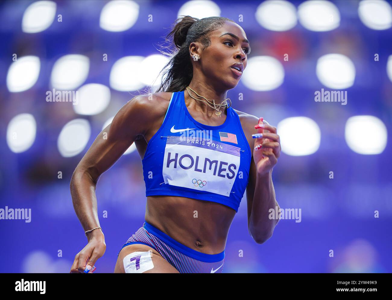 Alexis Holmes participating in the 400 meters at the Paris 2024 Olympic ...