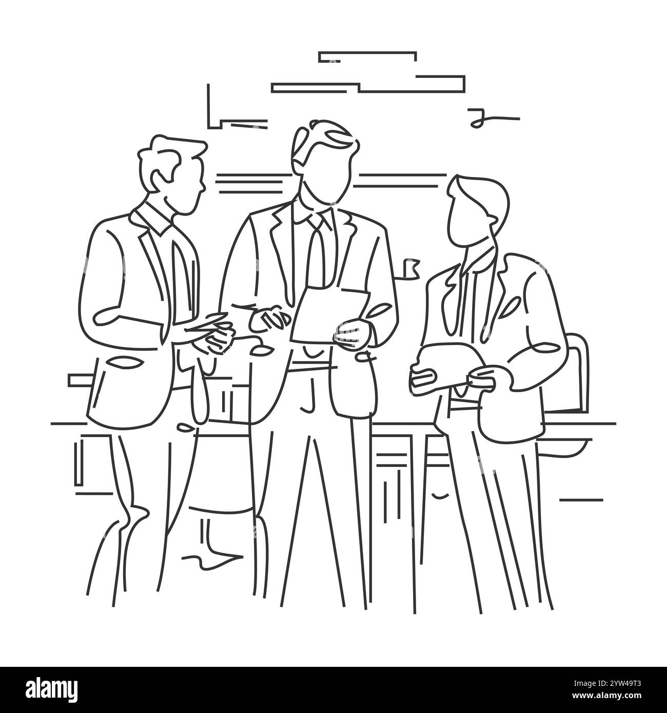 One single line drawing group of a team discussing new project. Trendy ...