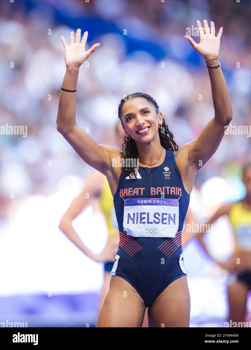 Laviai Nielsen participating in the 400 meters at the Paris 2024 ...