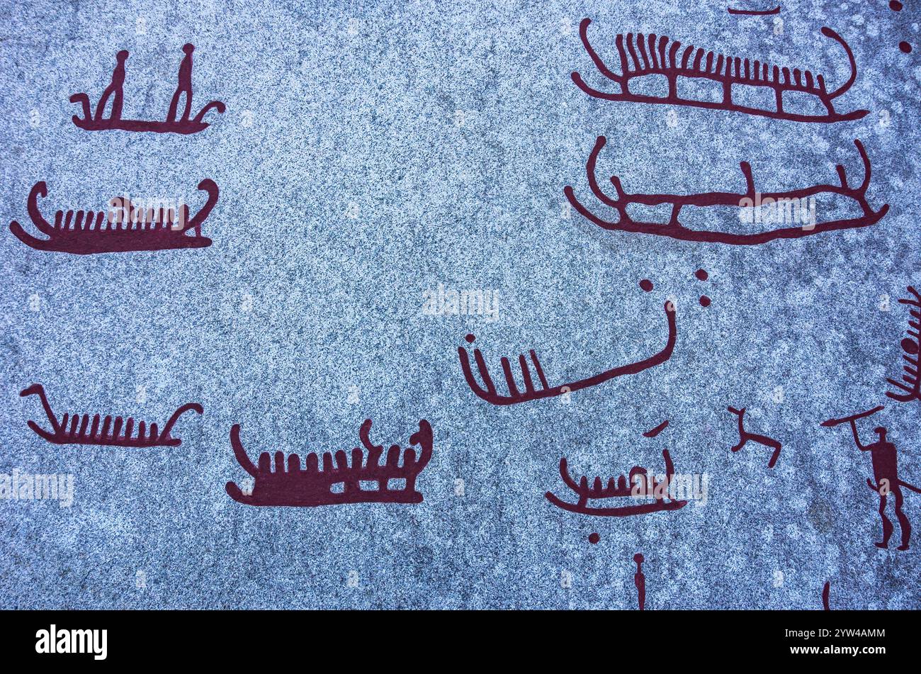 Felsritzungen von Tanum, Bohuslän, Schweden Ausschnitt der Petroglyphen ...