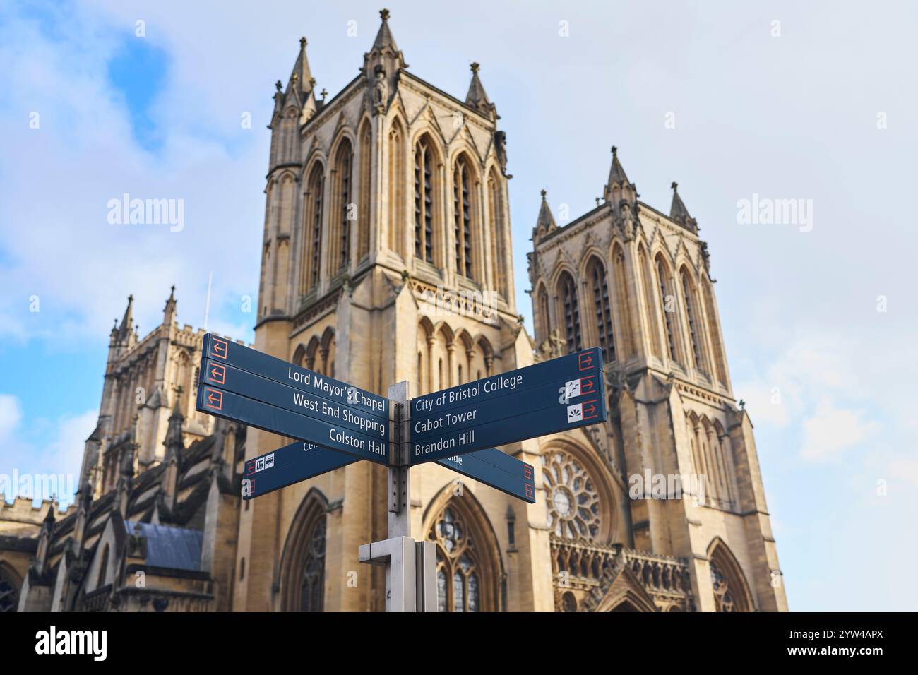 Exterior Of Bristol Cathedral UK With Tourist Information Sign Giving ...