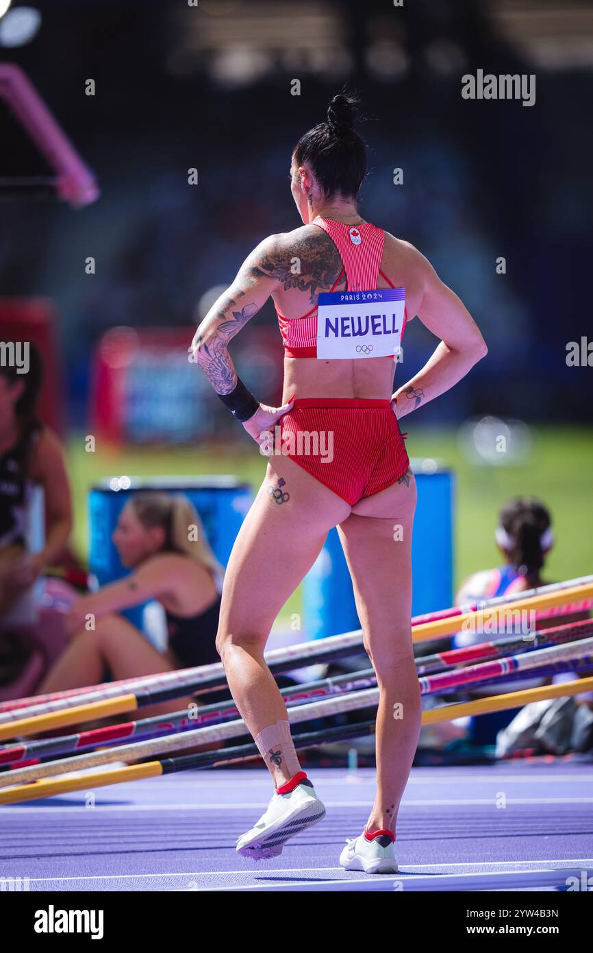 Anicka Newell participating in the pole vault at the Paris 2024 Olympic ...