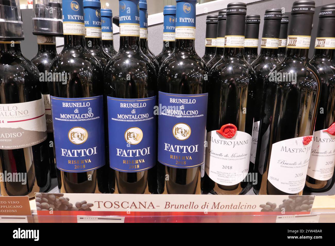 ITALY TOSCANA BRUNELLO DI MONTALCINO BOTTLES OF ITALIAN WINE ON DISPLAY ...