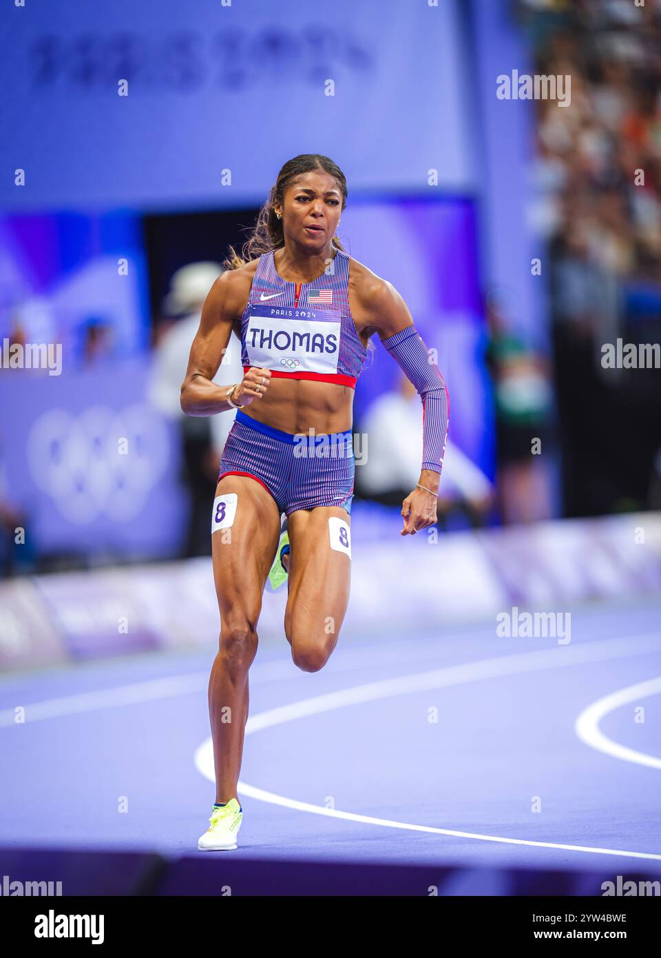 Gabrielle Thomas participating in the 200 meters at the Paris 2024 ...