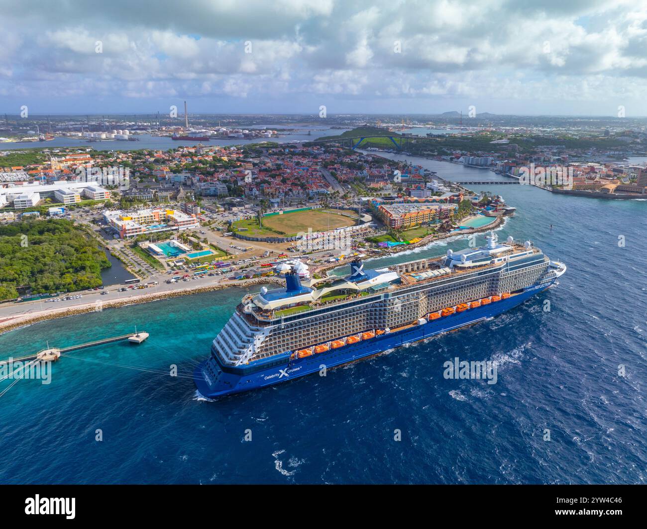 Celebrity Cruise Reflection aerial view docked at Curacao Cruise ...