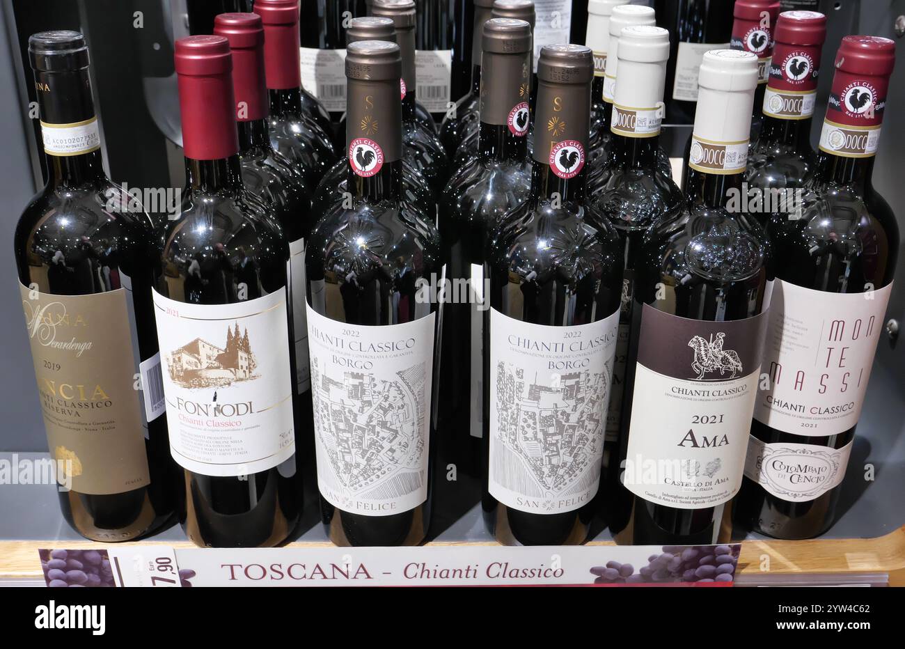 ITALY TOSCANA CHIANTI CLASSICO BOTTLES OF ITALIAN WINE ON DISPLAY ...