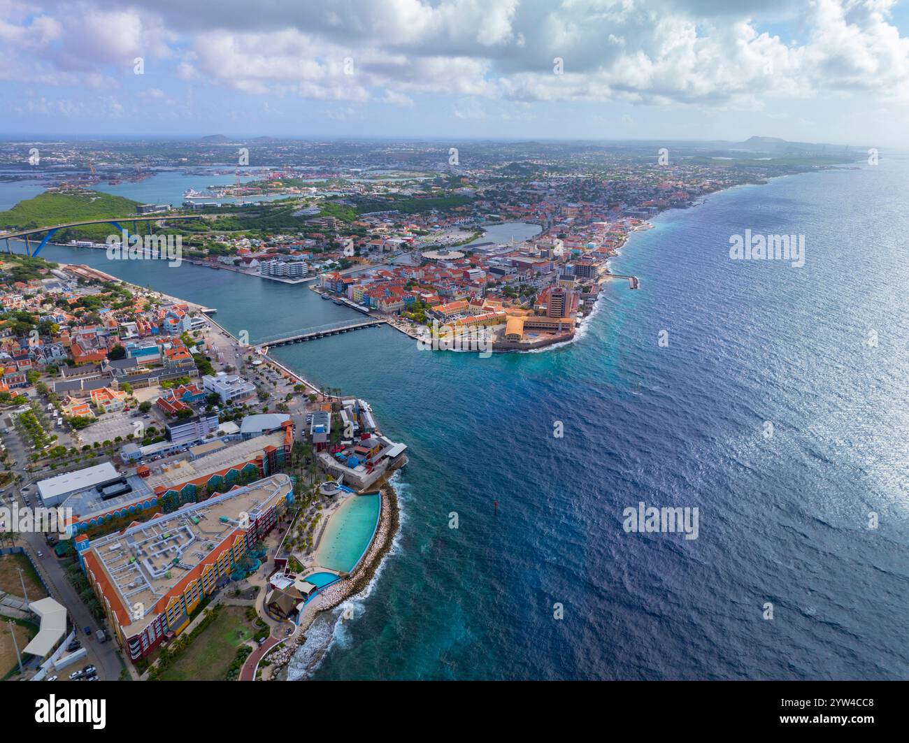 Willemstad historic city center aerial view including Otrobanda on the ...