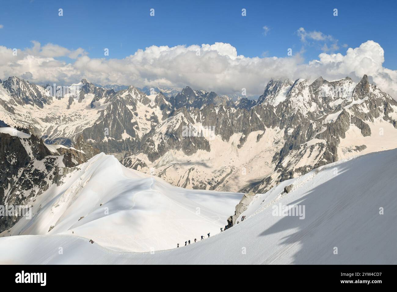 Panoramic view of Mont Blanc massif from the Aiguille du Midi (3482 m ...