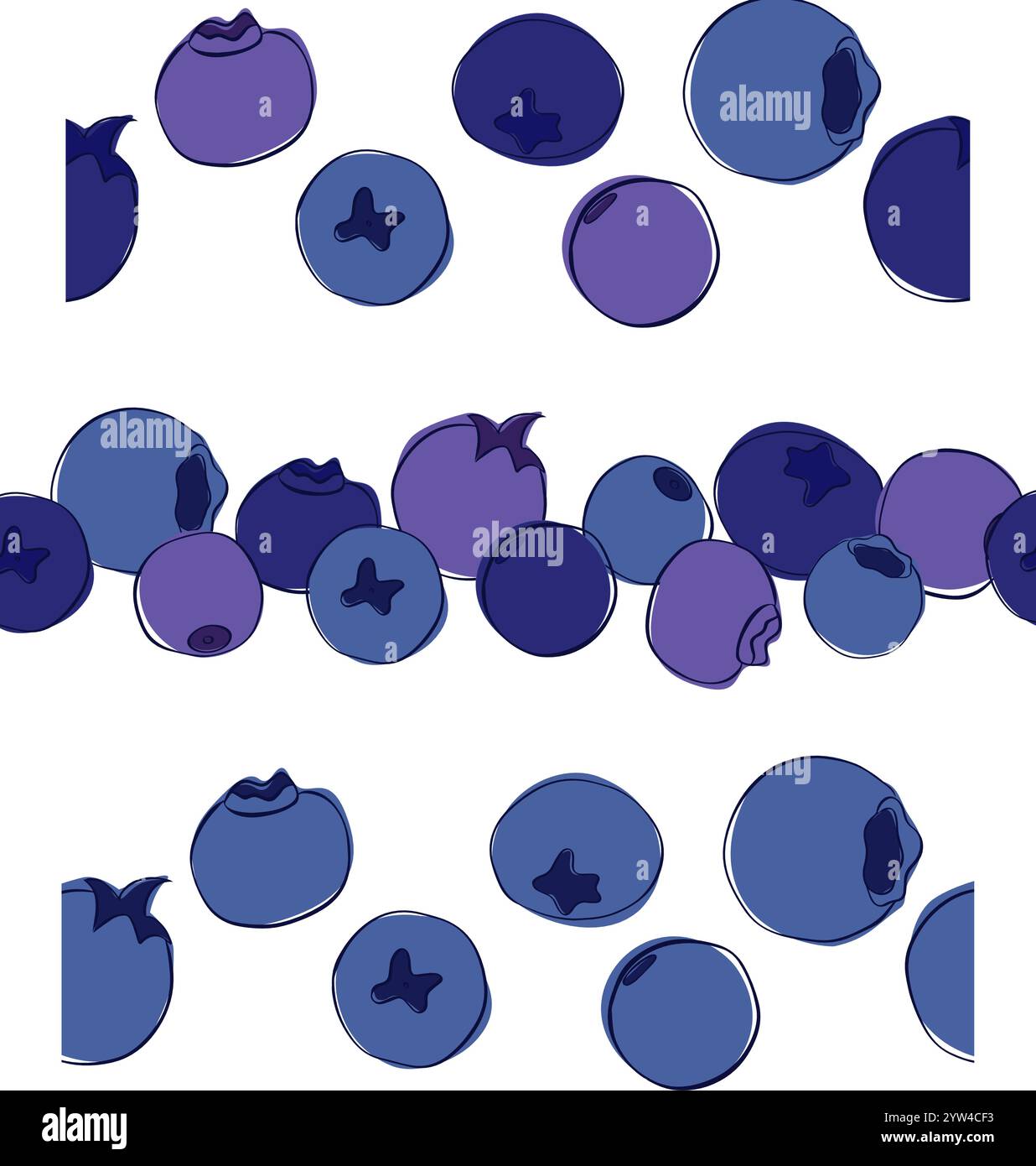 blueberries Food in graphic line style. set of vector seamless borders ...