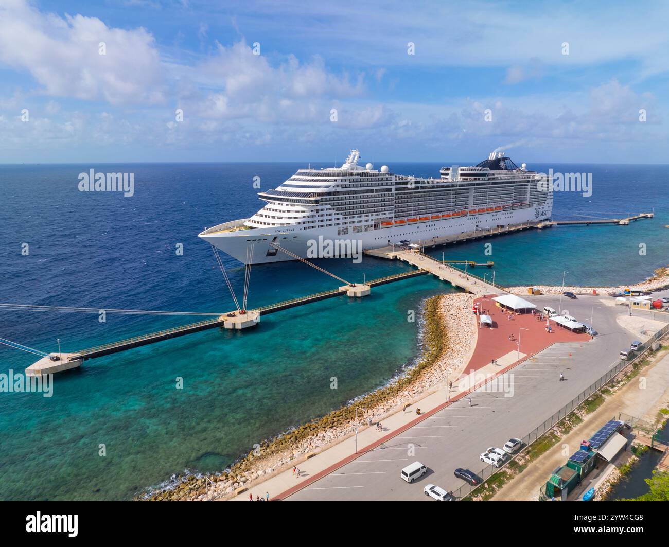MSC Divina aerial view by MSC Cruises docked at Curacao Cruise Terminal ...