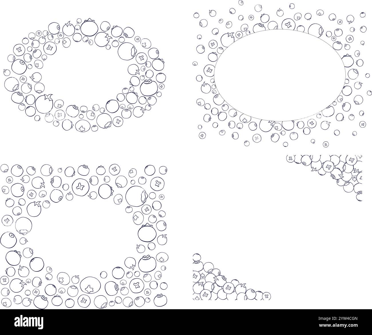 Blueberry line art oval frame set template. vector illustration for ...