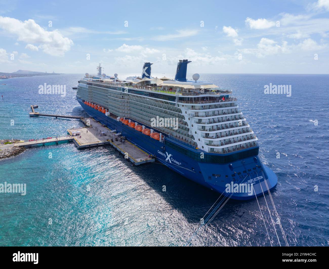 Celebrity Cruise Reflection aerial view docked at Curacao Cruise ...