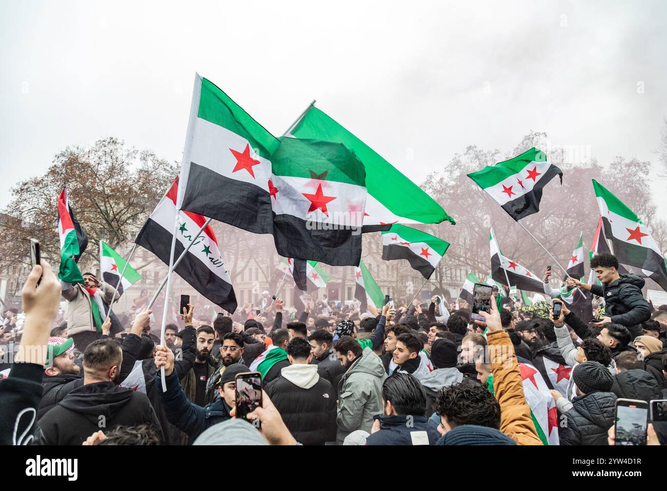 Berlin, Germany. 08th Dec, 2024. People wave Free Syrian Army flags ...