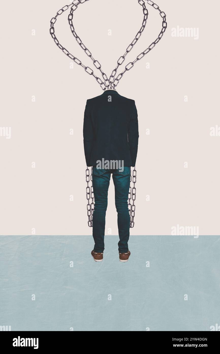 Creative artwork template sketch image 3D collage of headless young man ...