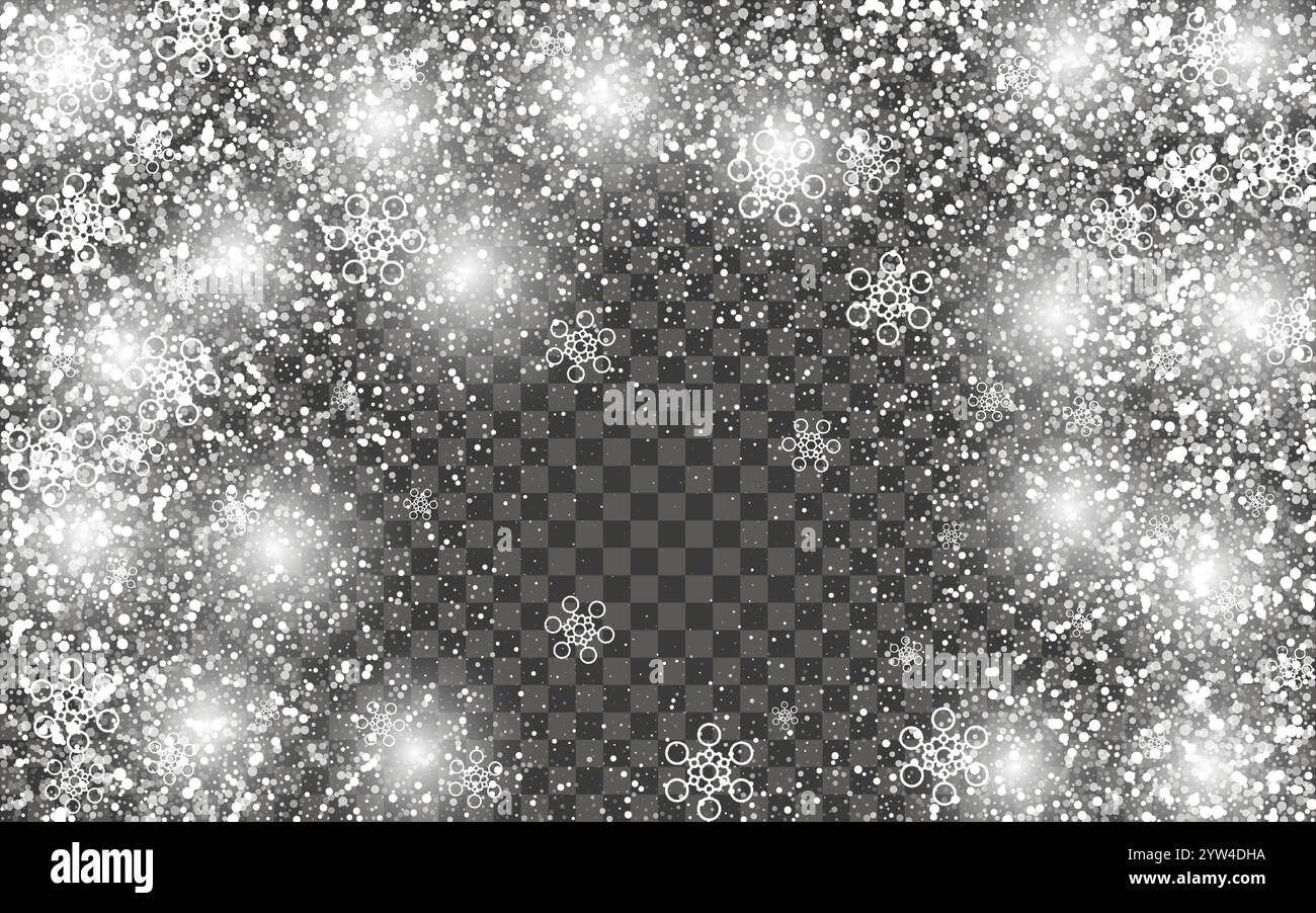 Snowfall and falling snowflakes on dark transparent background. White ...