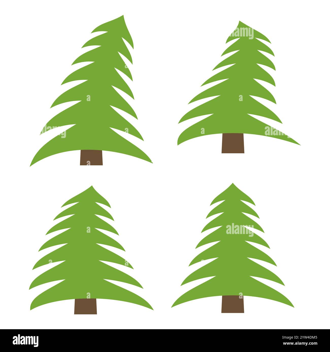 Set of four green pines on a white background. Vector illustration ...
