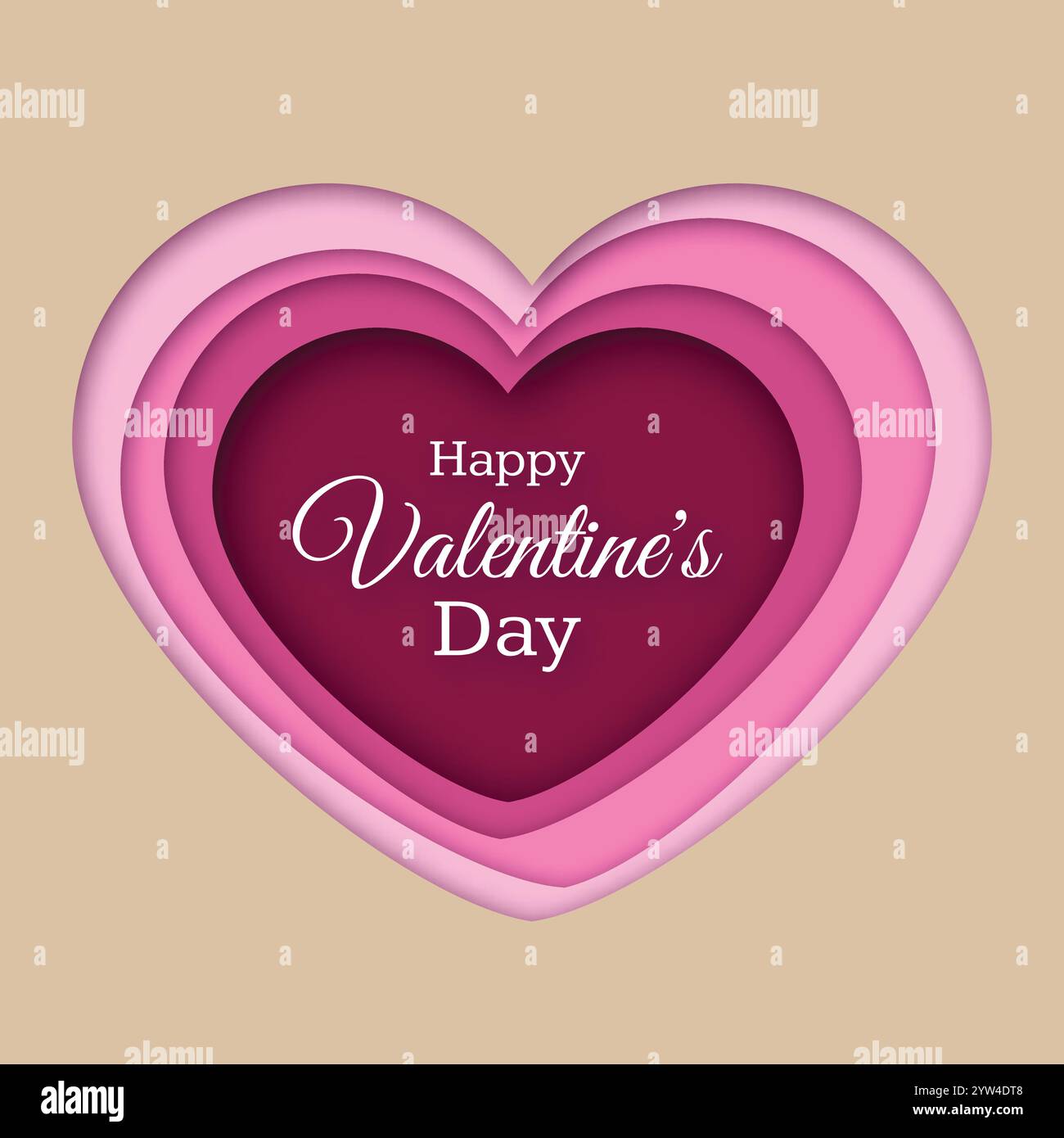 Paper Cut Heart and inscription Happy Valentines Day. Abstract ...