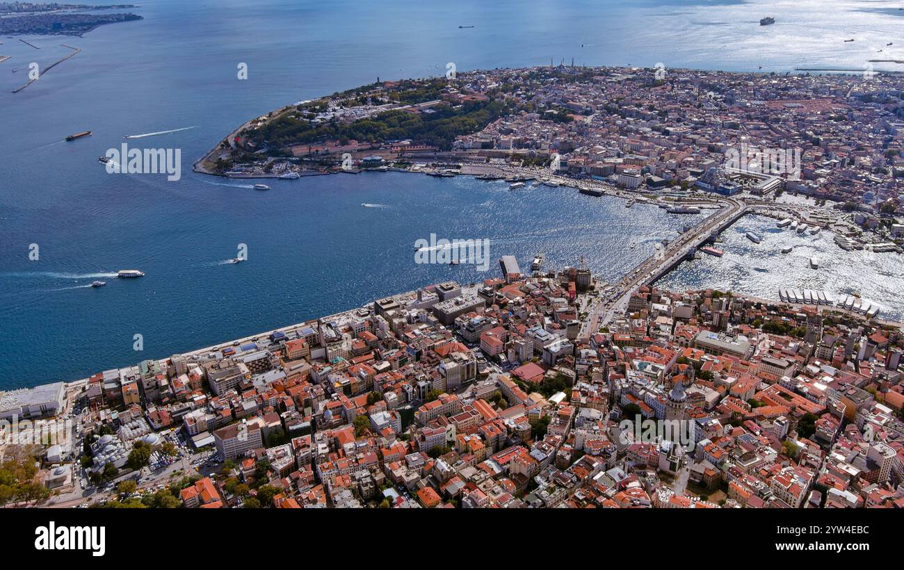Captivating aerial shot of Istanbul's iconic Galata Tower, Bosphorus ...