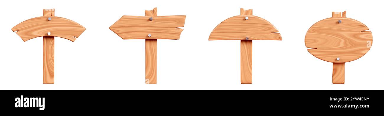 Wood plaque sign collection - 3d render rustic directional markers with ...
