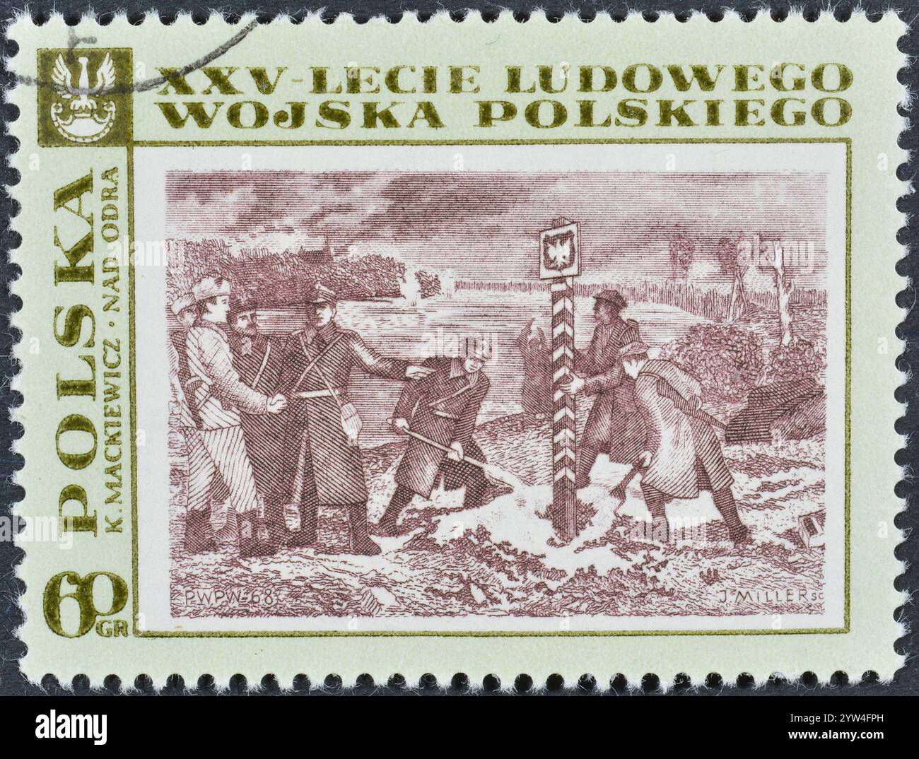 Postage stamp printed by Poland, that shows Painting ""On the Oder", by ...