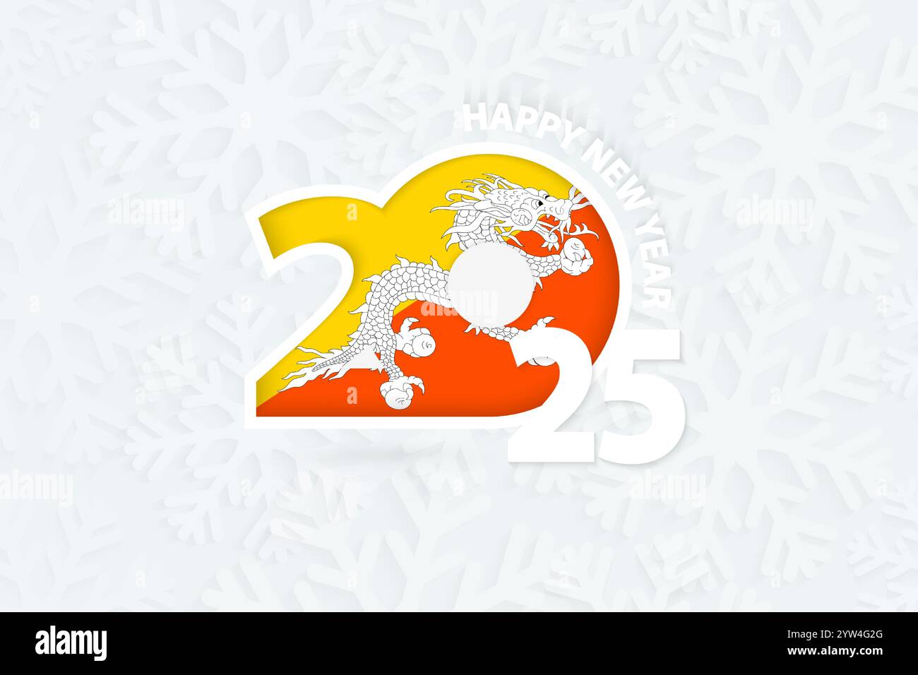 New Year 2025 for Bhutan on snowflake background. Greeting Bhutan with ...