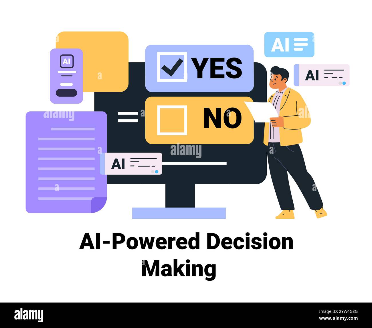 AI-Powered decision making concept digital analysis person reviewing data colorful interface ...