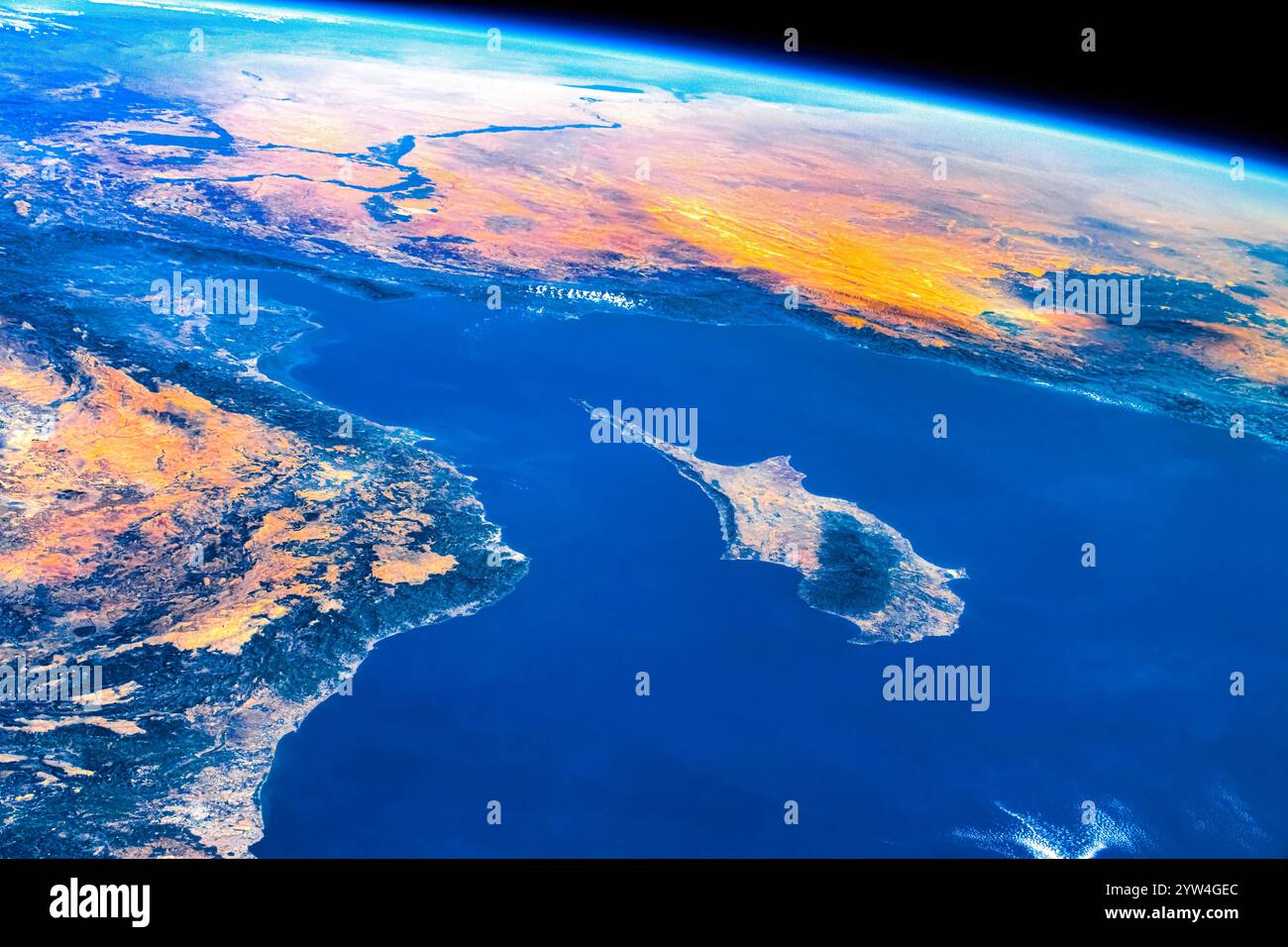 Mediterranean Sea. Planet Earth horizon seen from space. Digital ...