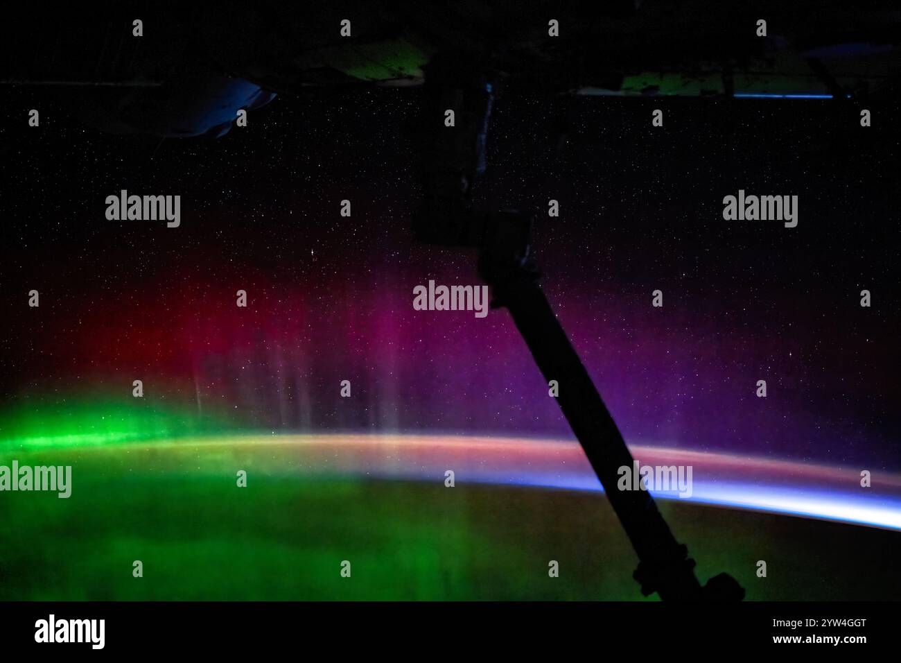 Light shows over horizon of Planet Earth. Digital enhancement of an ...