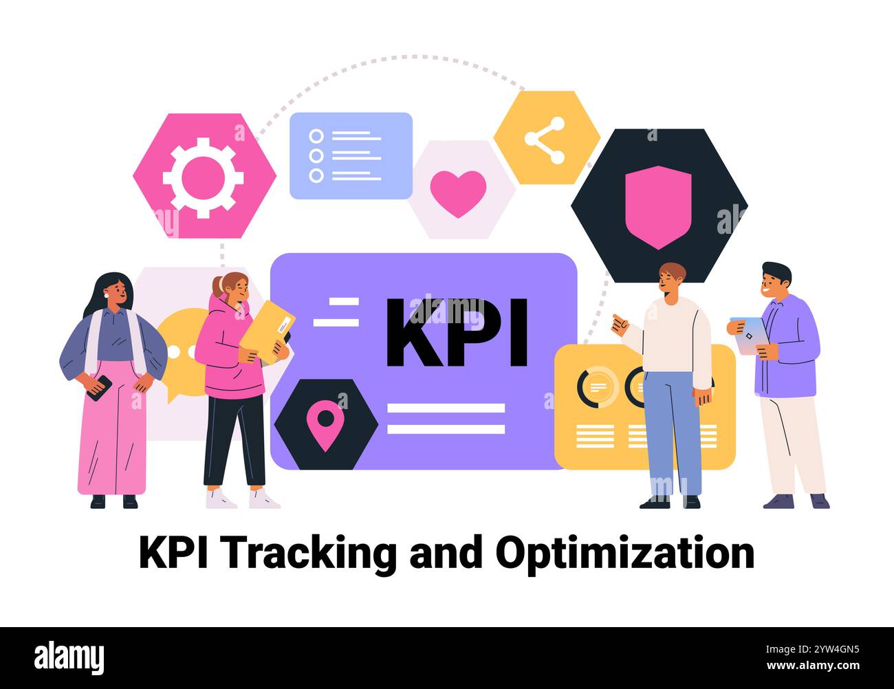 KPI tracking and optimization concept people analyzing data colorful ...