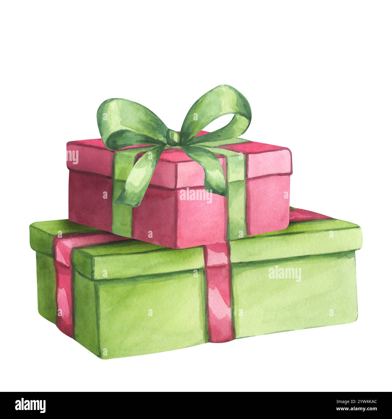 Red green gift boxes with ribbon and bow. Present for Christmas, New ...