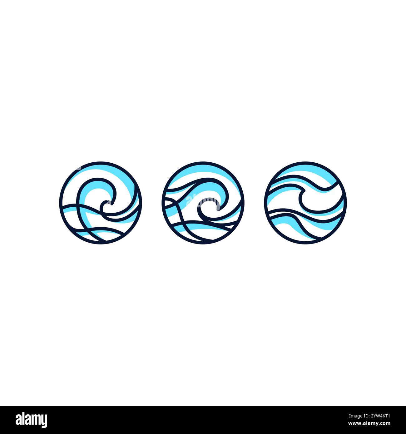 Wave Line Icon Set Vector Illustration. Ocean Logo Design Stock Vector ...
