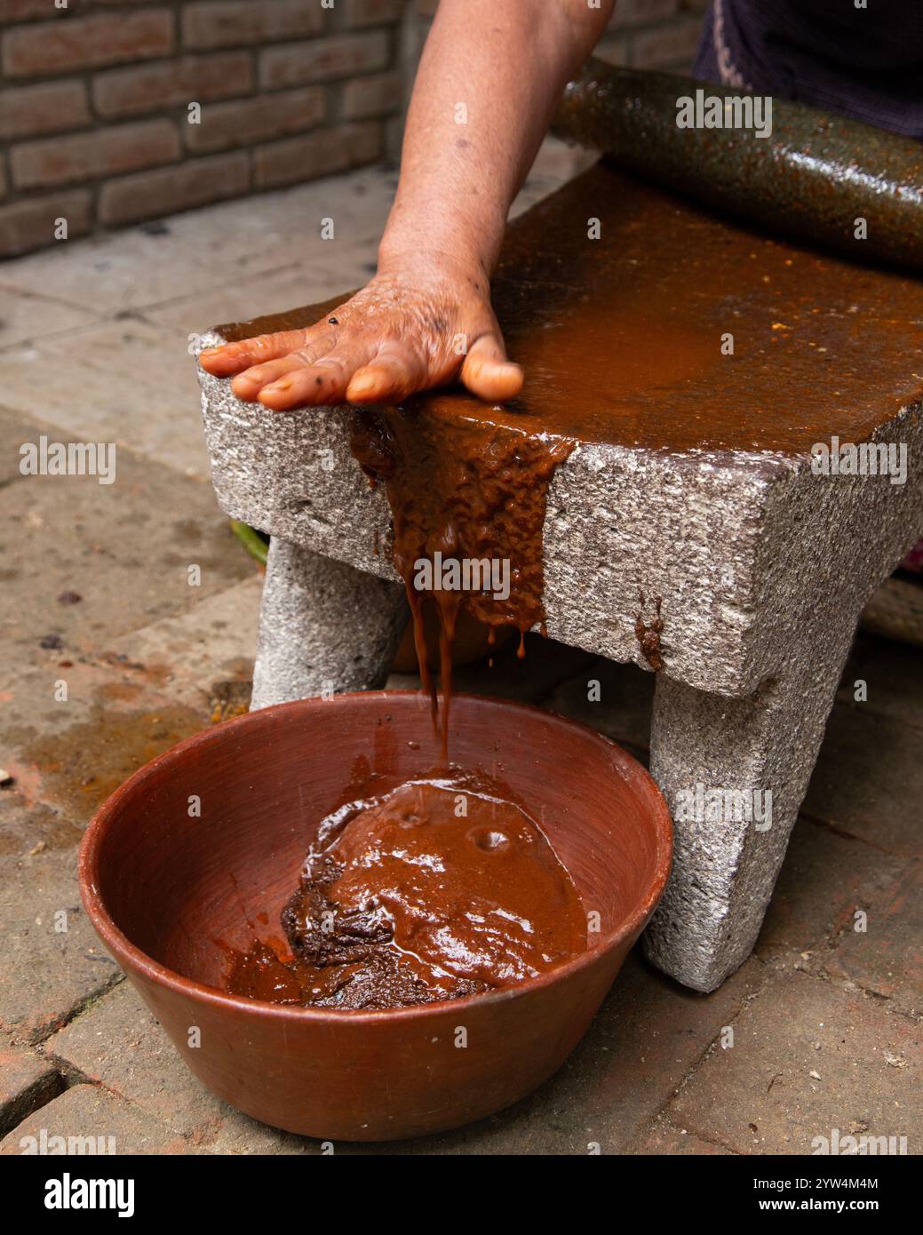 Woman from an indigenous community in Oaxaca preparing traditional Mole ...