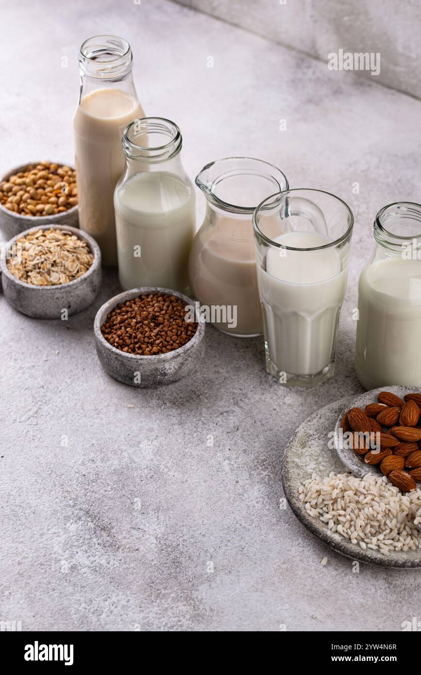 Plant based vegan non dairy alternative milk Stock Photo - Alamy