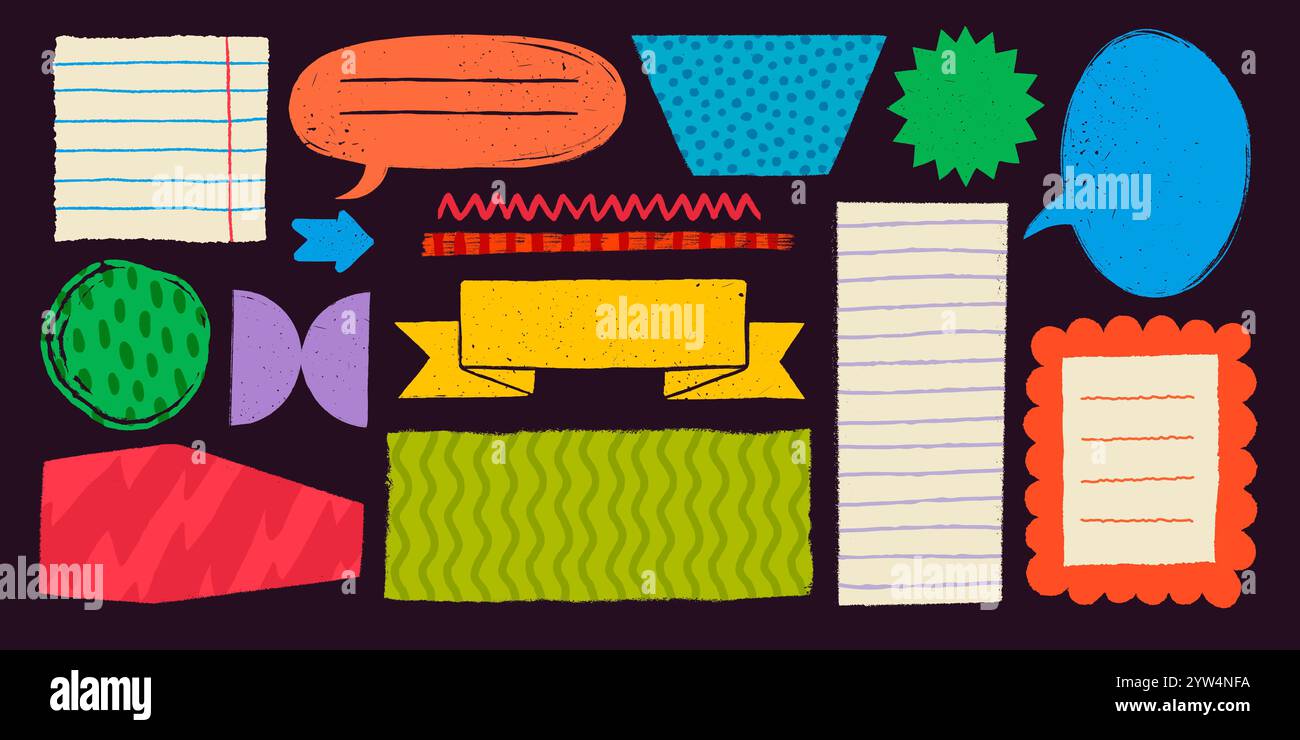 Memo notes and stickers in rough rustic style. Hand drawn vintage ...