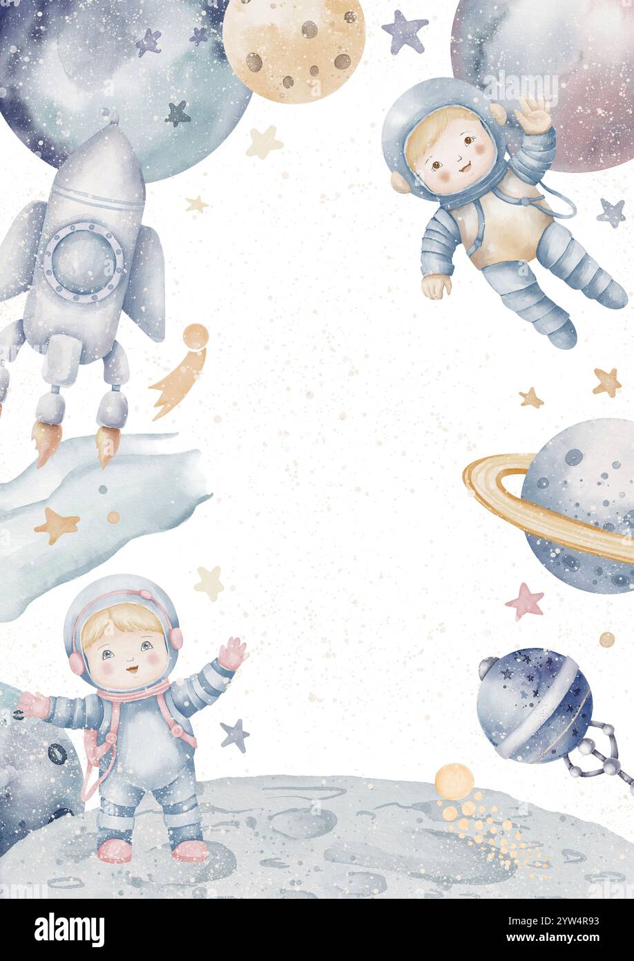 Watercolor illustration of childish Template for Card with cute ...