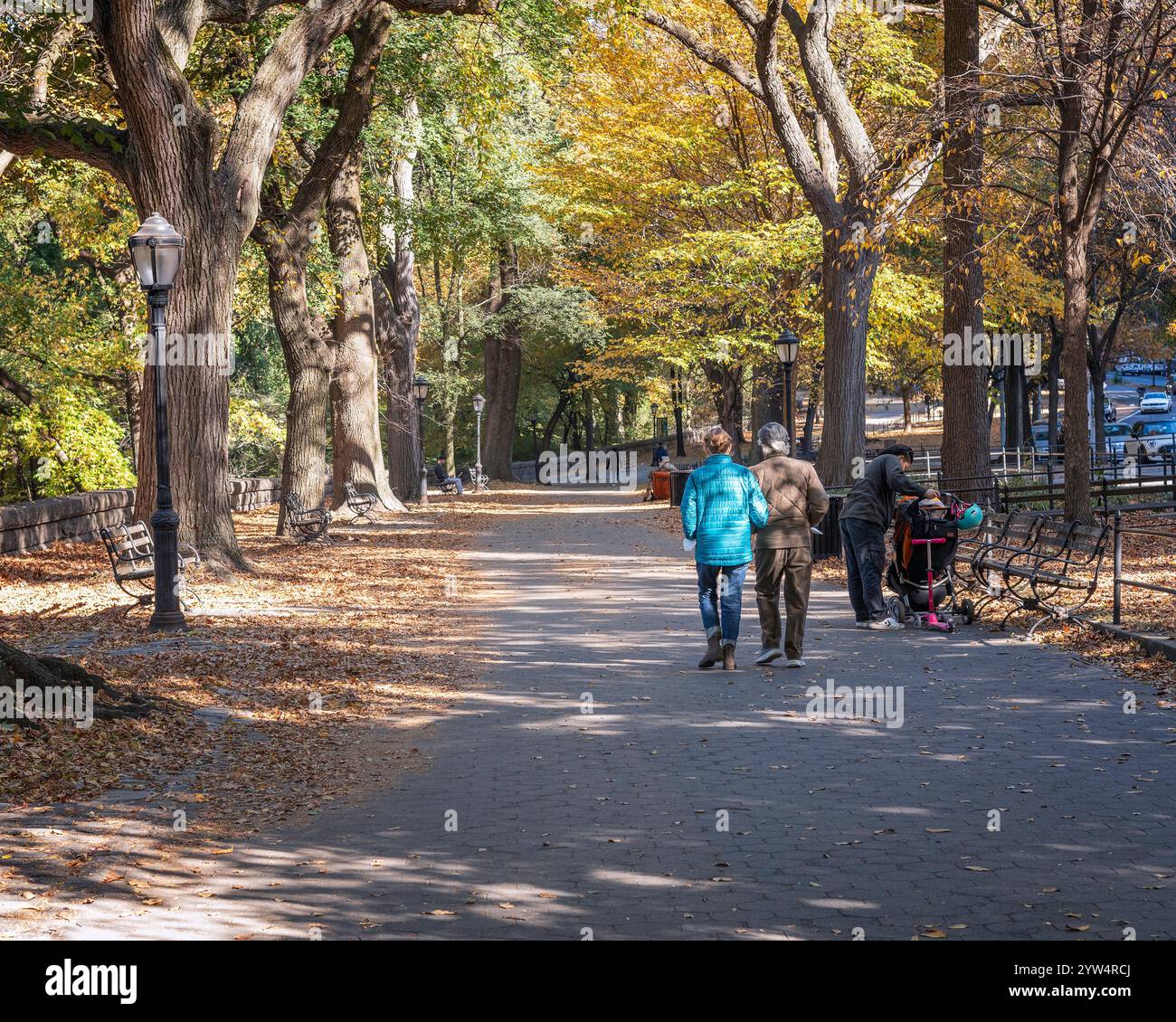 New York, New York, USA – October 28, 2024: People walk along Riverside ...