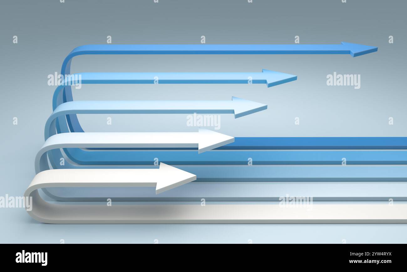 Blue and white arrows pointing in same direction on gradient background ...