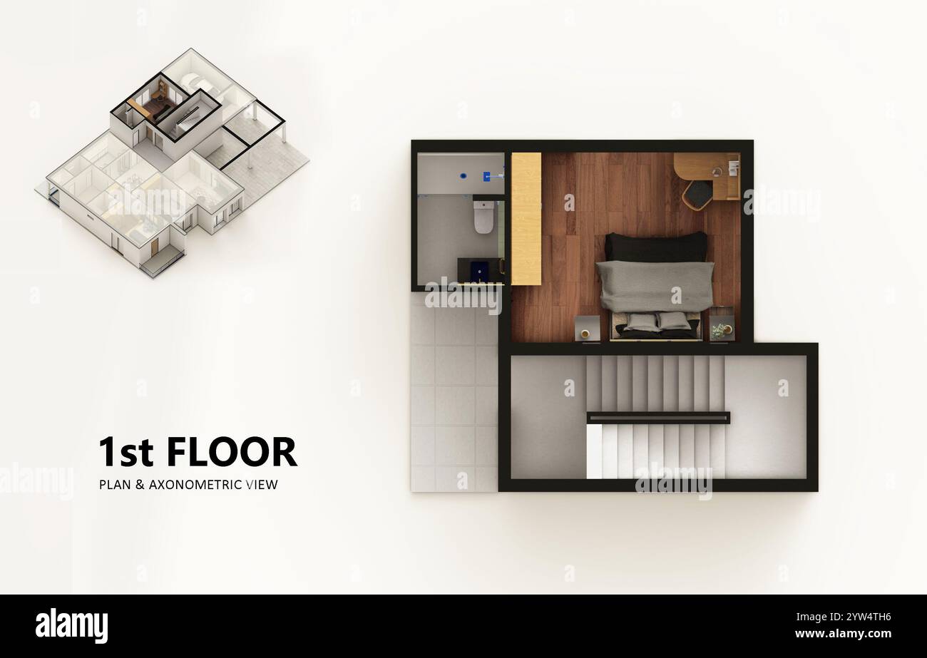 Small compact apartment isometric view 3d render Stock Photo - Alamy
