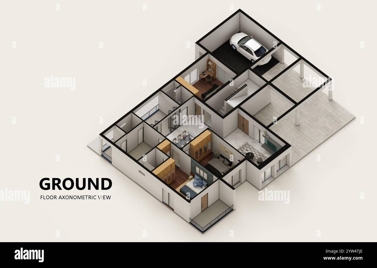 Small compact apartment isometric view 3d render Stock Photo - Alamy
