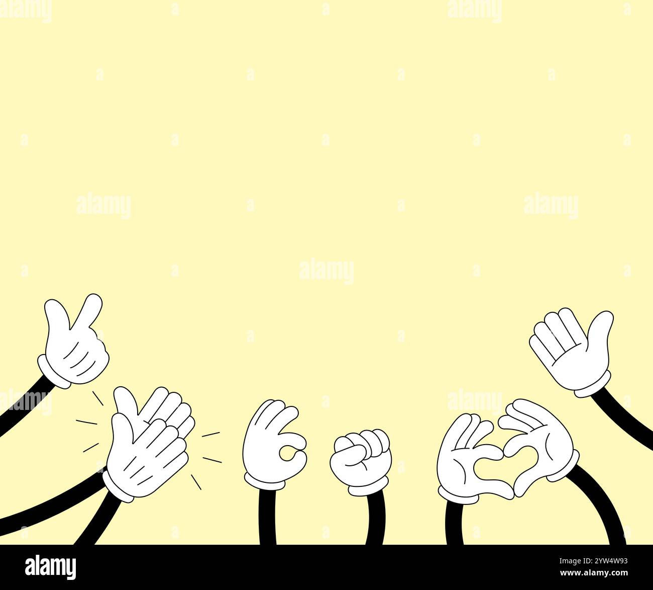 Groovy doodle style hands clapping and showing thumbs up. Applause and appreciation concept for ...