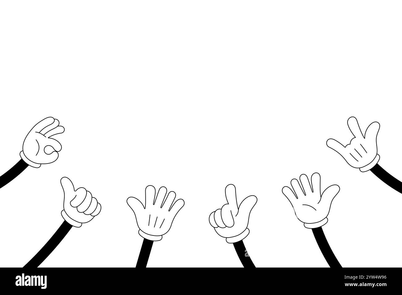 Groovy doodle hands clapping and giving thumbs up. Applause gesture for ...