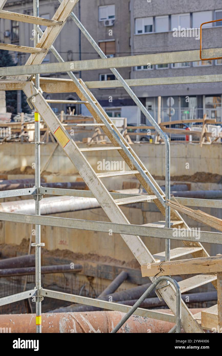 Aluminium Scaffolding Stairs and Crane at New Construction Site Stock ...