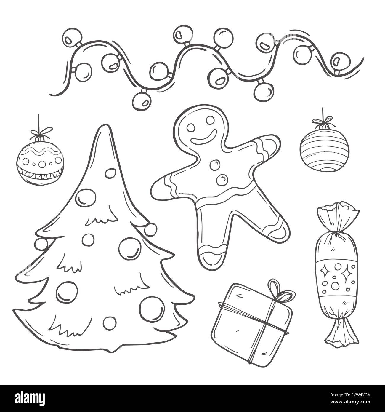 Hand-Drawn Christmas Doodle Set Festive Black and White Holiday ...