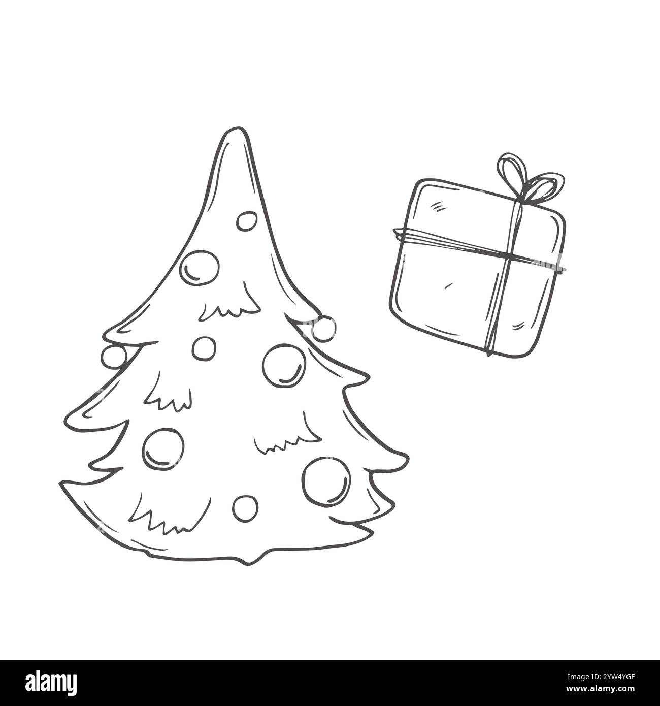 continuous line one line Christmas tree star decorated with presents ...