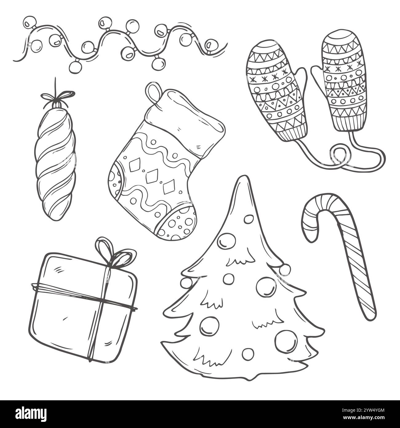 Hand-Drawn Christmas Doodle Set Festive Black and White Holiday ...