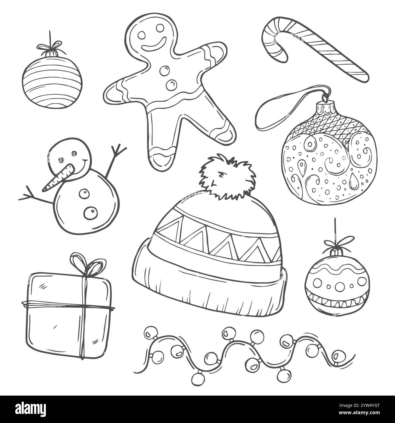 Hand-Drawn Christmas Doodle Set Festive Black and White Holiday ...